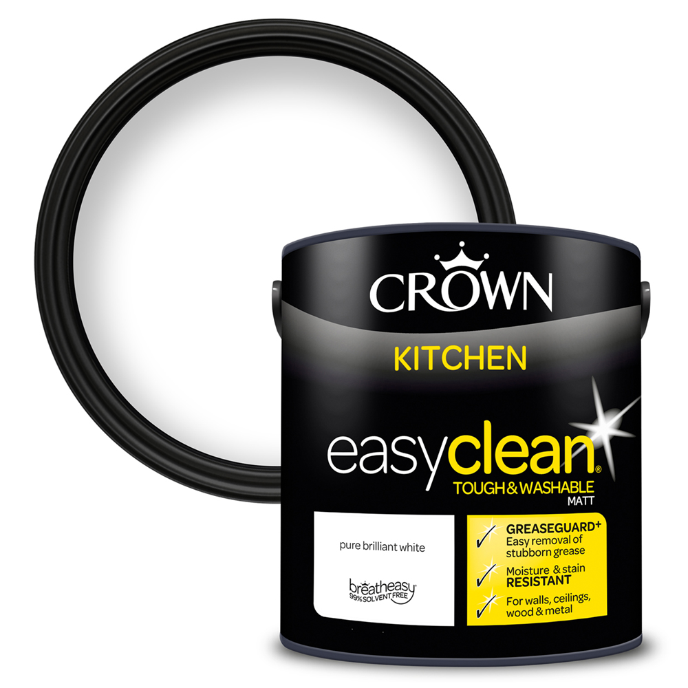 Crown Paints easyclean® Kitchen Matt Emulsion pure brilliant white 2.5L ...